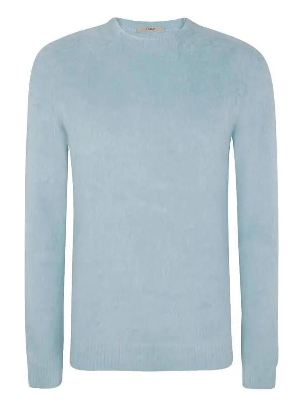 NUUR Long Sleeve Pressed Gauze Round Neck Sweater - Blue