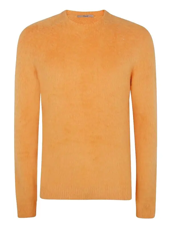 NUUR Long Sleeve Pressed Gauze Round Neck Sweater - Yellow