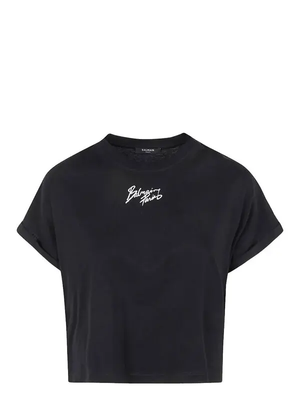 Balmain Cropped T-shirt With Logo - Black