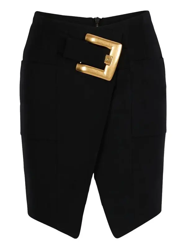 Balmain Belted Grain De Poudre Knee Length Skirt - Black