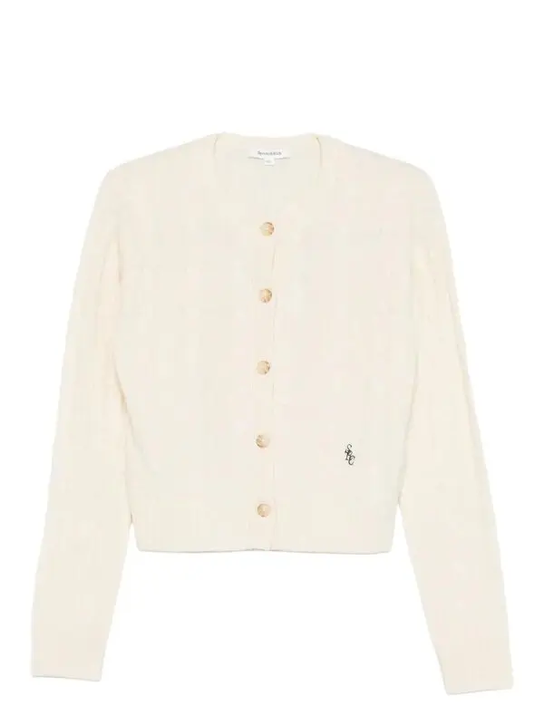 SPORTY & RICH Src" Cableknit Cashmere Cardigan - Beige
