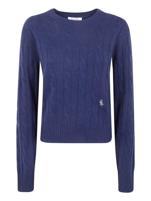 SPORTY & RICH Cableknit Cashmere Sweater - Blue