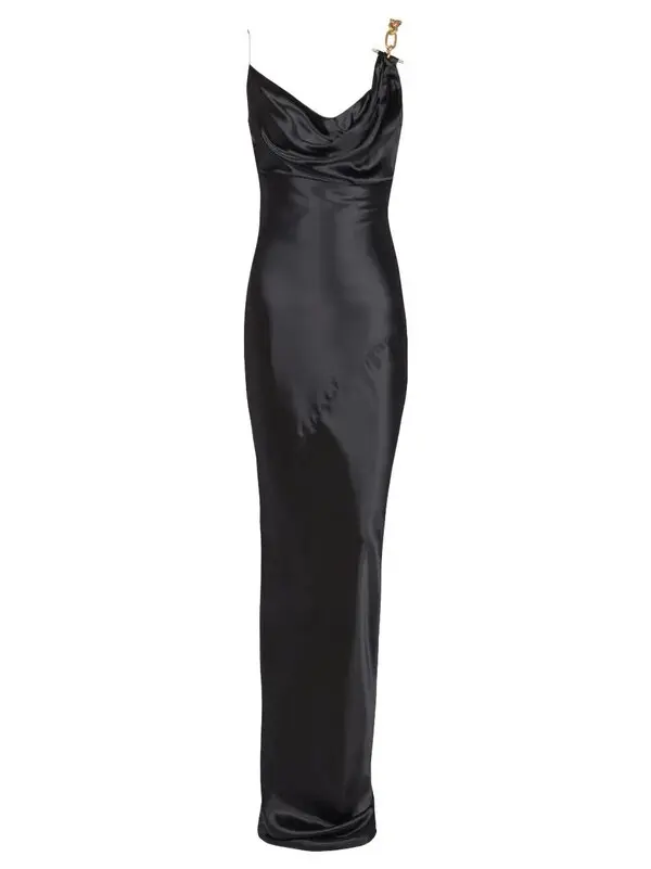 Balmain Thin Straps Satin Dress With Gold Detail - Black