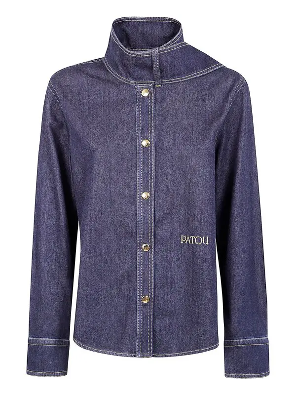 PATOU Ascot Collar Button Down Blouse - Blue