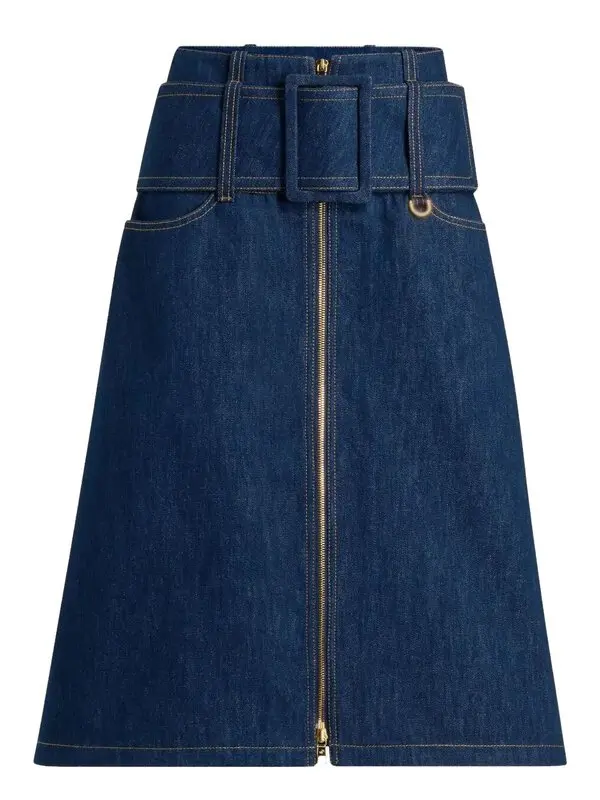Patou Zipped Midi Belted Skirt - Blue