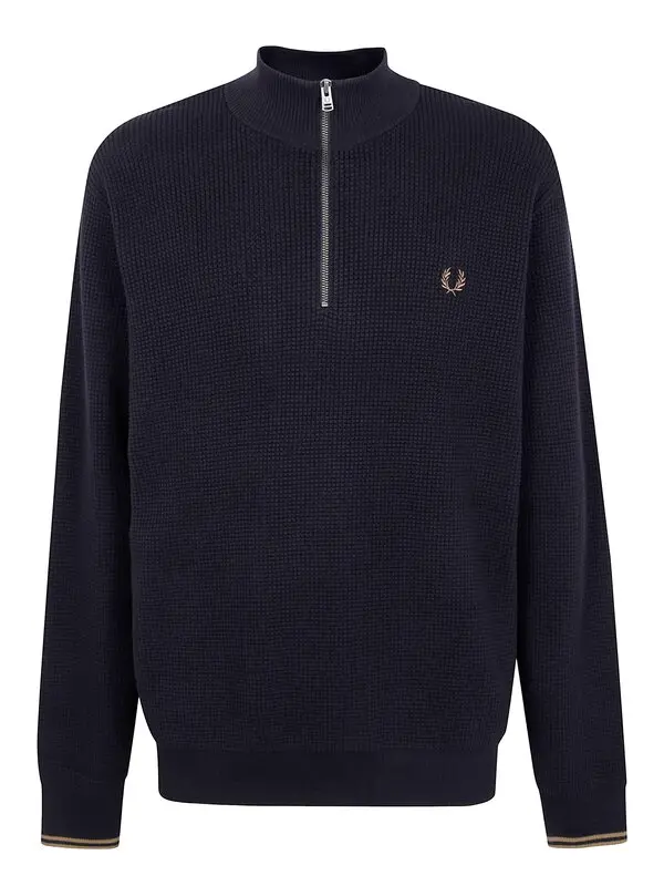 Fred Perry Waffle Stitch Half Zip Jumper - Black
