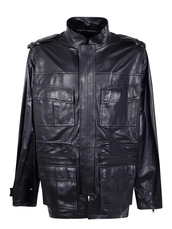 Balmain Lambskin Leather Mid-length Parka - Black