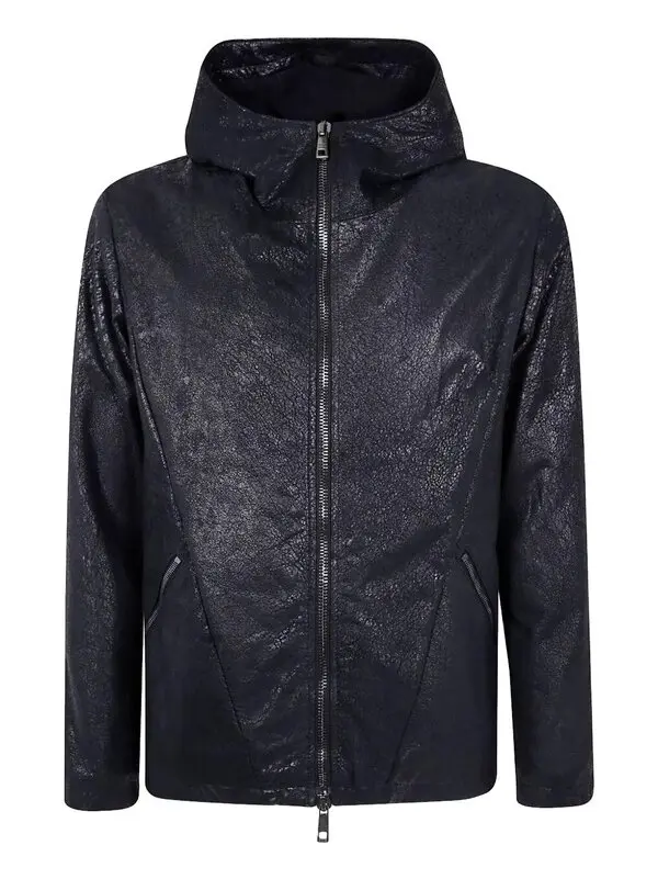 GIORGIO BRATO Waxed Lambskin Hooded Jacket - Black