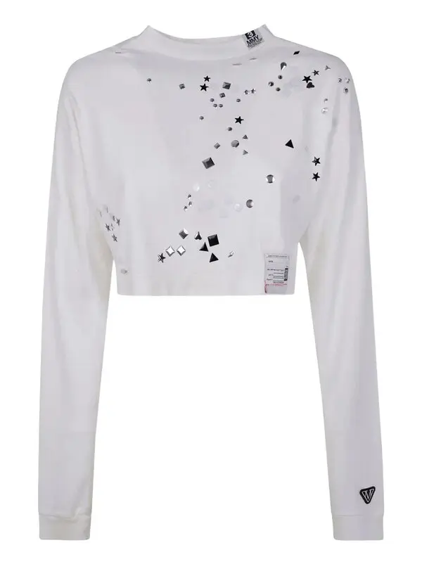 Mihara Yasuhiro Embellished Distressed Long Sleeves Mini Tee - White