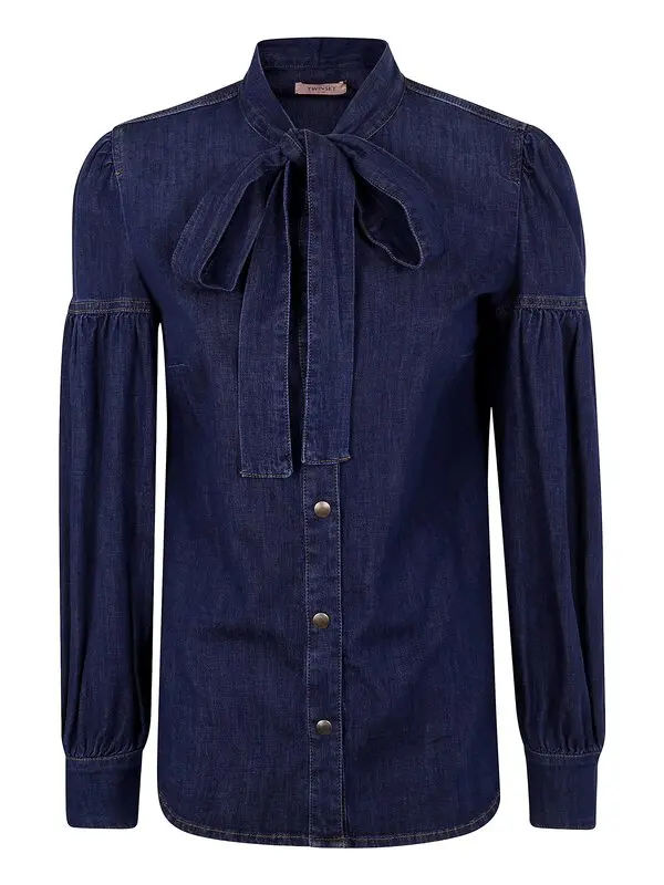 TWINSET Denim Tie-neck Shirt - Blue