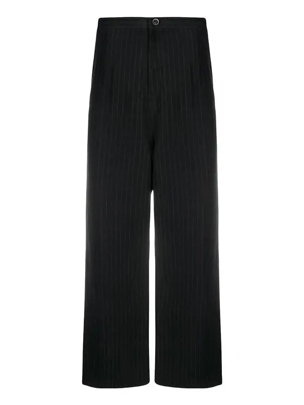 Y`S Pinstripe Straight Leg Pants - Black