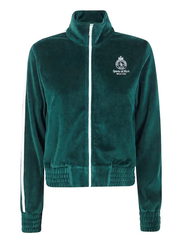 SPORTY & RICH Crown Tennis "elio" Velour Track Jacket - Green