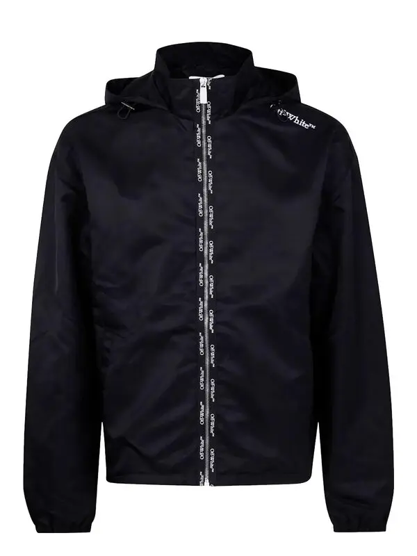 Off White Nylon Windbreaker - Black