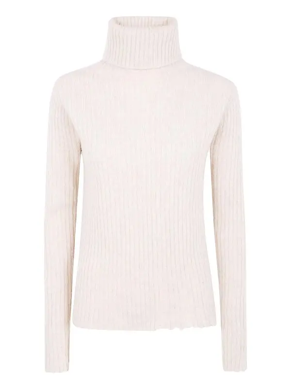 UMA WANG High Neck Ribbed Top - Beige