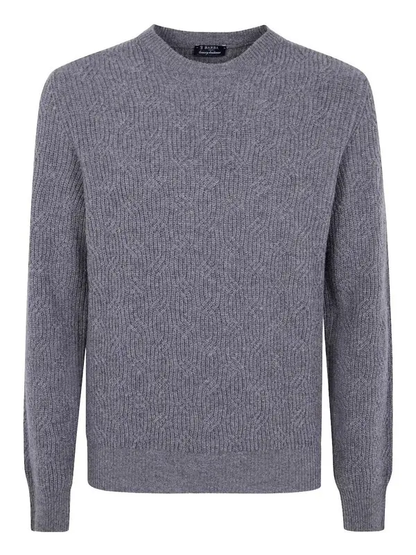 BARBA NAPOLI Round Neck Embroidery Sweater - Gray