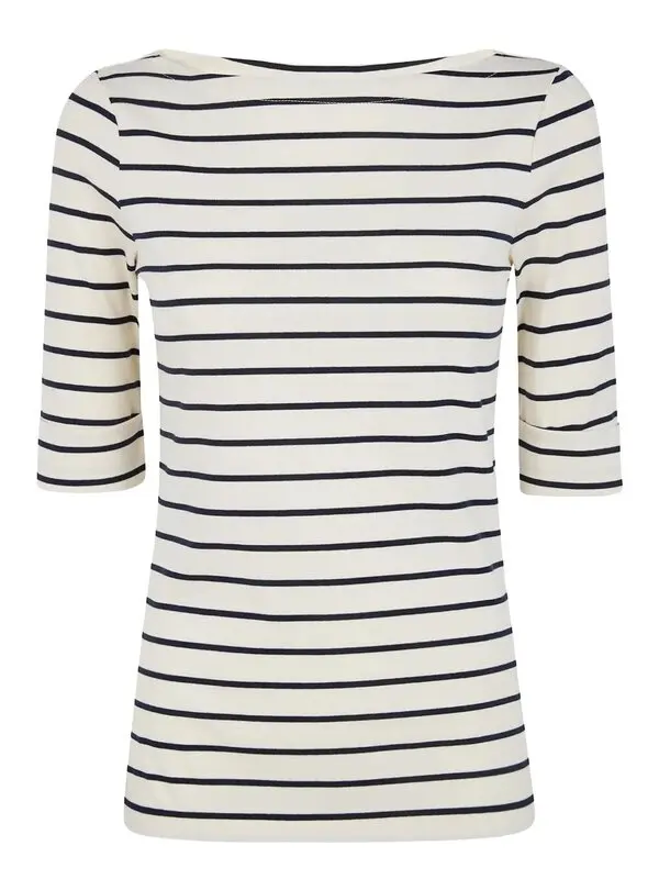 Ralph Lauren Judy" Mid-sleeve Striped T-shirt - White