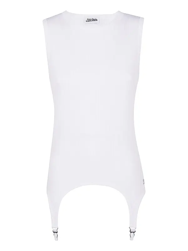Jean Paul Gaultier Cotton Ribbed Tank Top With Lingerie Garter - White
