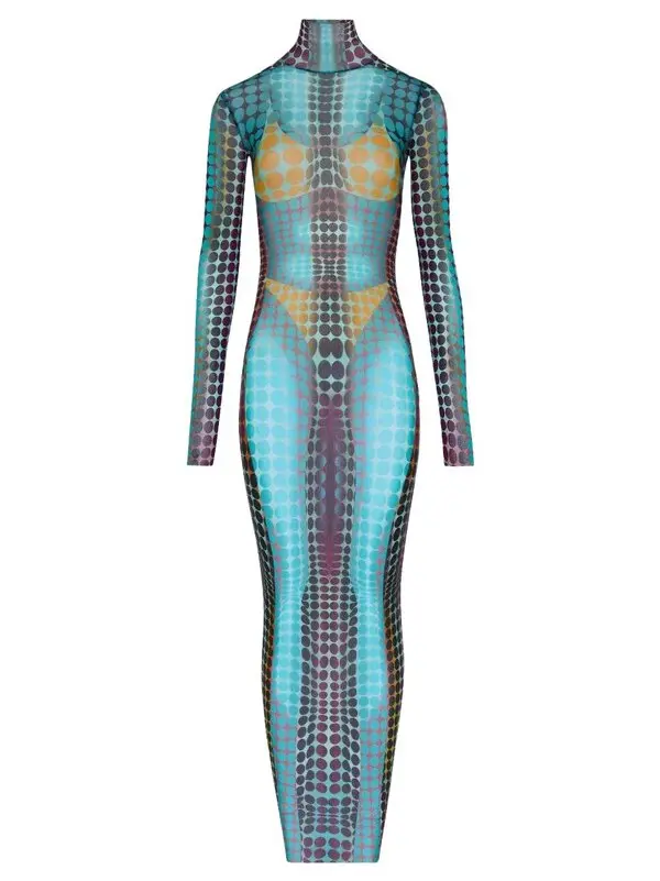 Jean Paul Gaultier Re-edition: Long Sleeve High Neck Maxi Dress - Blue