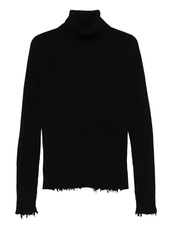 UMA WANG High Neck Rib Top - Black