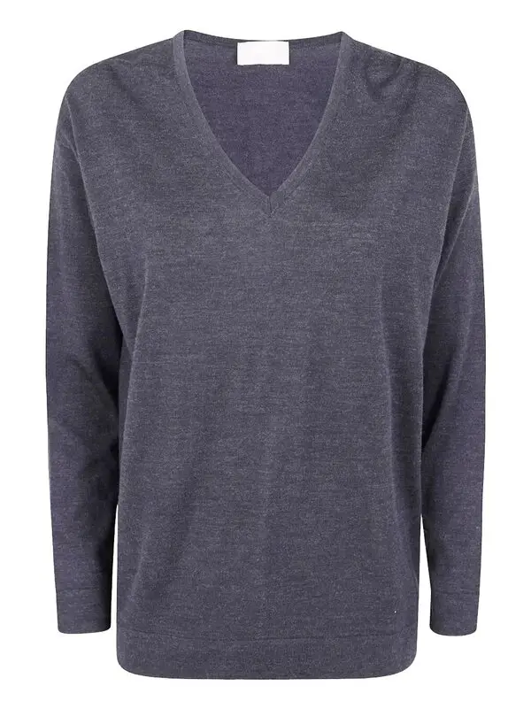 DRUMOHR Long Sleeve Extrafine V-neck Sweater - Gray