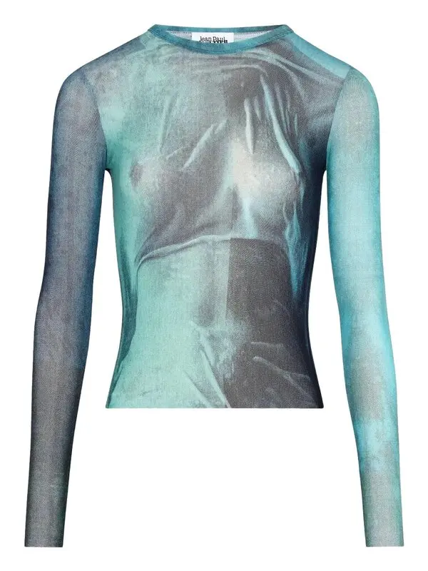 Jean Paul Gaultier Printed Mesh Top - Blue