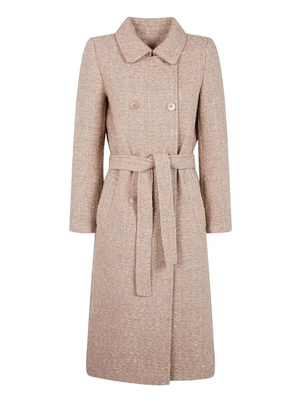 TWINSET Boucle Belted Coat - Beige