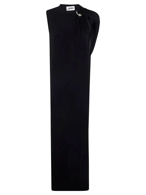 Jean Paul Gaultier Stretch Viscose Double Layer Maxi Dress With "gaultier" Piercing - Black