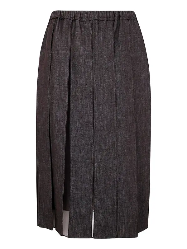 Brunello Cucinelli Plated Denim Midi Skirt - Brown