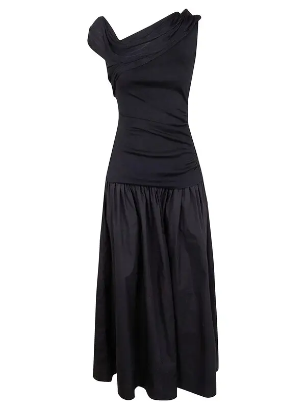 SELF-PORTRAIT Draped Knit Midi Dress - Black