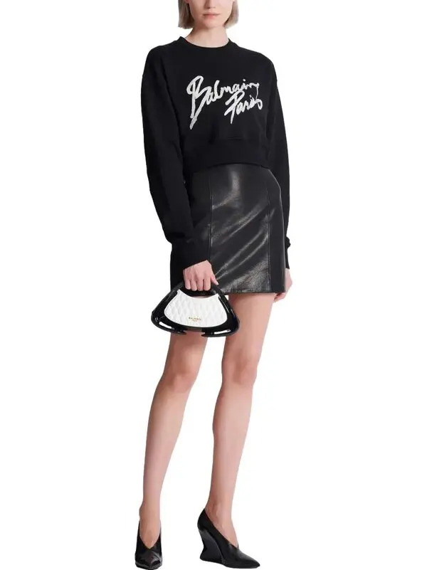 Balmain Paris Cropped Roundneck Sweater - Black