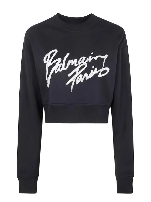 Balmain Paris Cropped Roundneck Sweater - Black