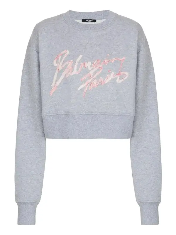 Balmain Paris Cropped Roundneck Sweater - Gray