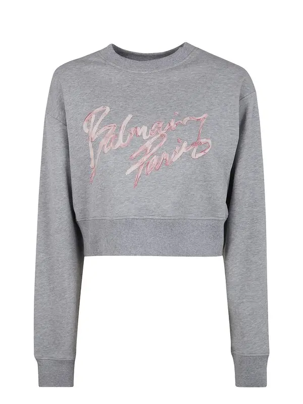Balmain Paris Cropped Roundneck Sweater - Gray