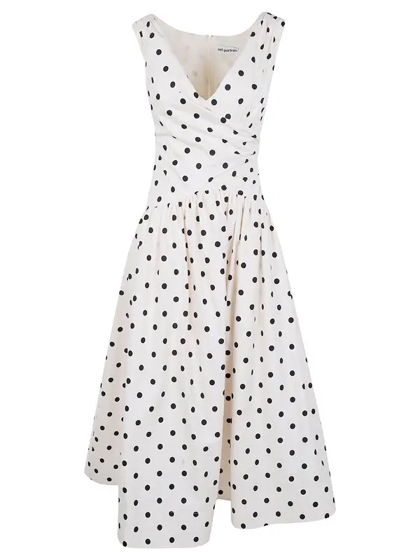 SELF-PORTRAIT Polka Dot Cotton Midi Dress - White