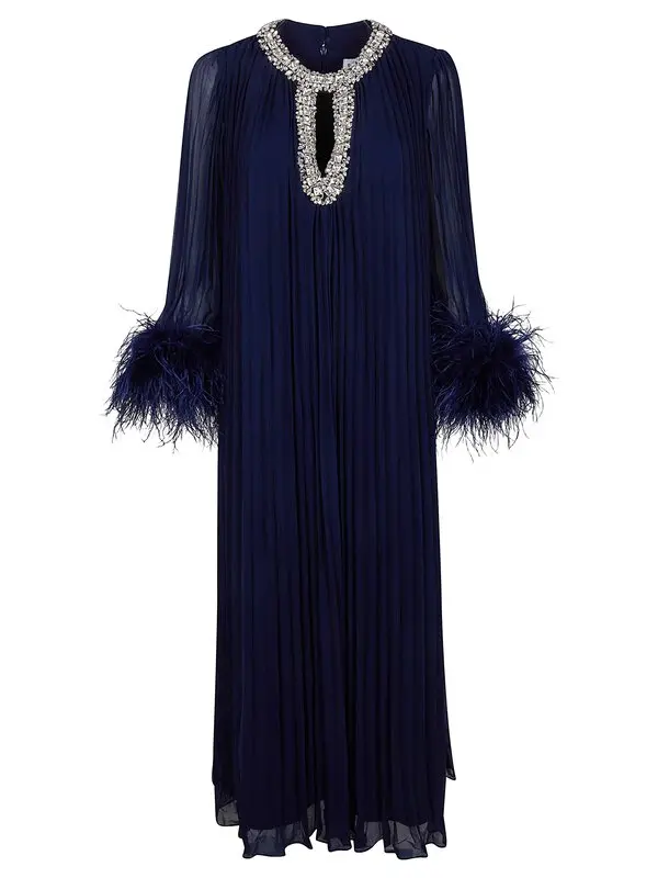 SELF-PORTRAIT Chiffon Feather Midi Dress - Blue