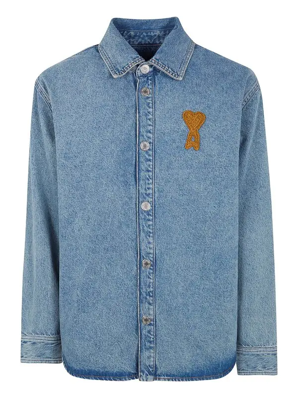 Ami Overshirt With Knitted " De Coeur - Blue
