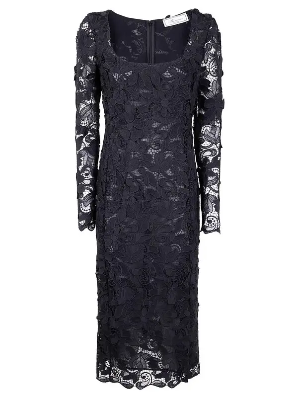 Blumarine Midi Macrame Lace Dress - Black