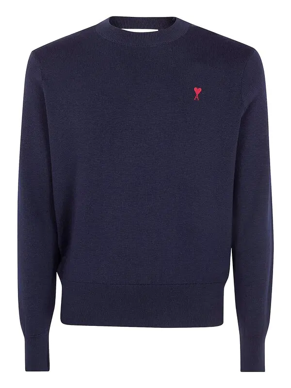 Ami Crewneck Sweater With Contrasted " De Coeur - Blue