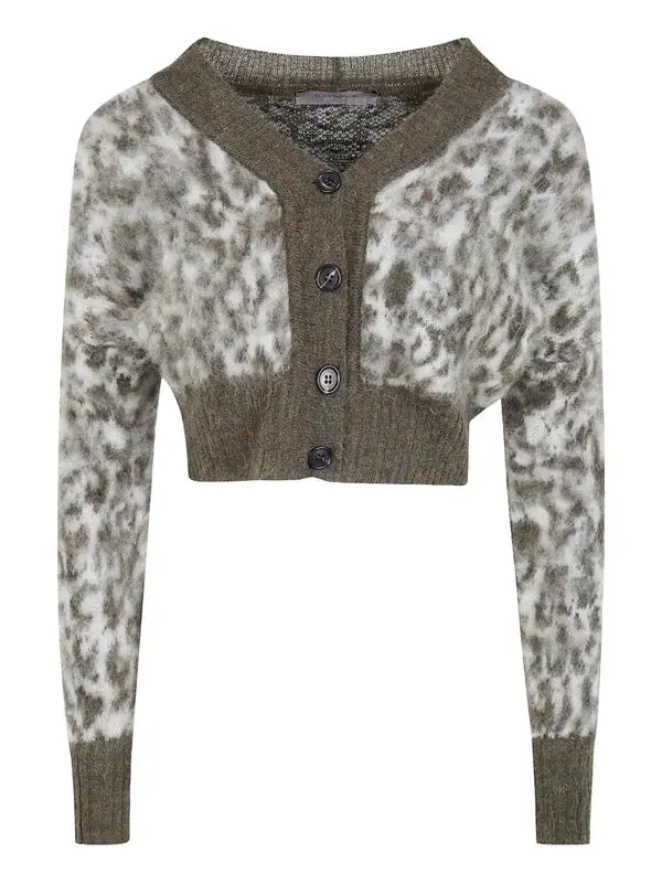 D.exterior Animal Print Short Cardigan - Green
