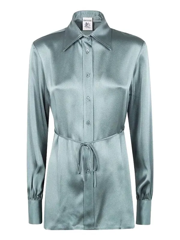 SEMICOUTURE Satin Tie Shirt - Green