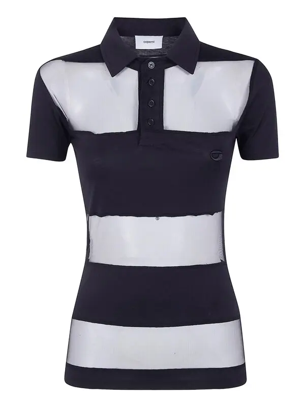 Coperni Striped Sheer Polo Top - Black
