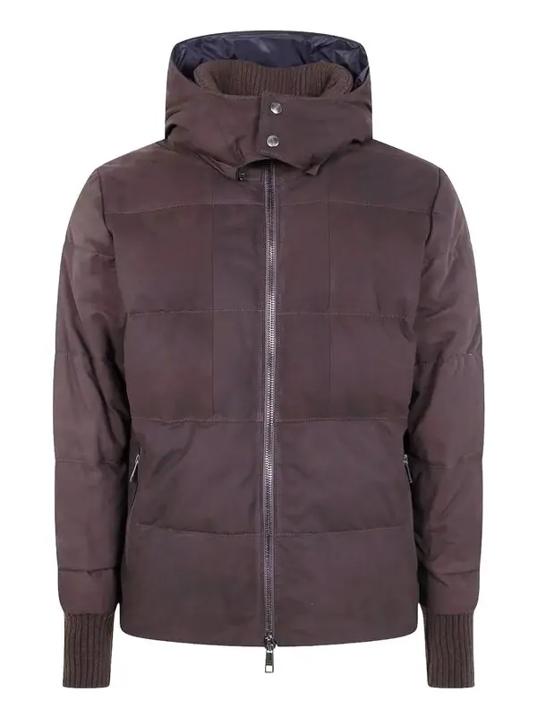 GIORGIO BRATO Nabuck Leather Padded Jacket - Brown