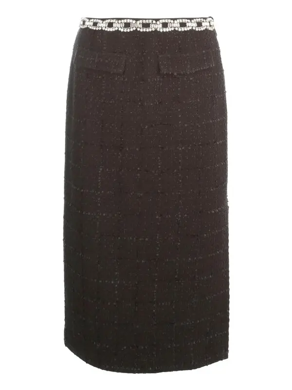 Blumarine Boucle Pencil Skirt With Chain Detail - Black