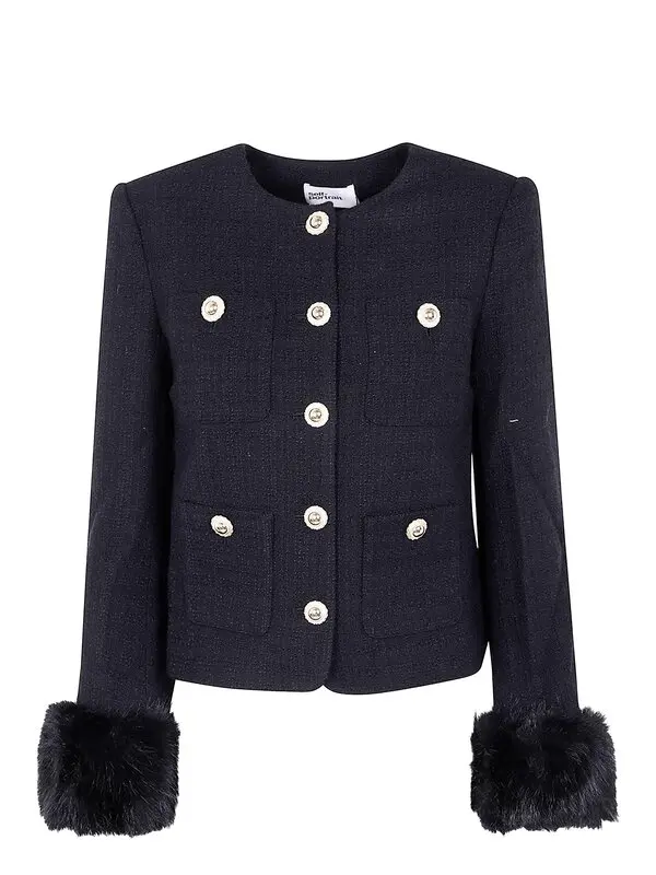 SELF-PORTRAIT Boucle Fur Cuff Jacket - Black
