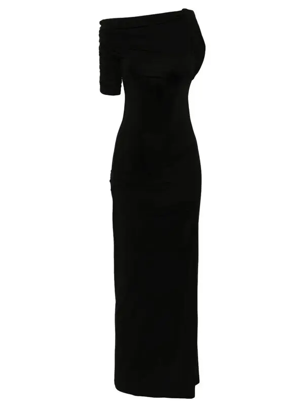 Jacquemus La Robe Drapeado Asymmetrical Midi Dress - Black