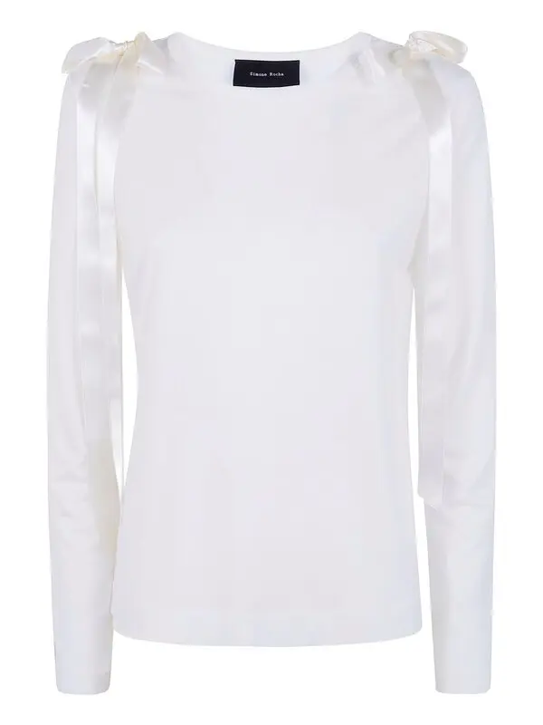 Simone Rocha Bow Ribbon Tail Long Sleeve T-shirt - White