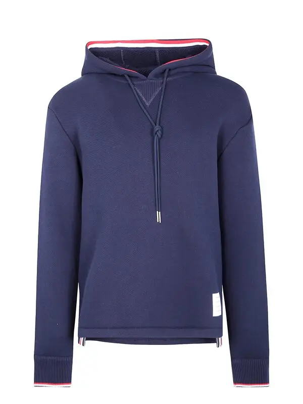 Thom Browne Oversized Hoodie Pullover With Rwb Tipping Stripe - Blue