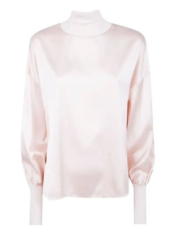 D.exterior Satin Tunic Merino Wool Blouse - White