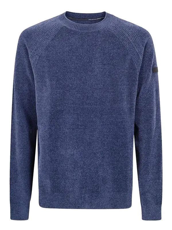 RRD Velvet Round Neck Knit Sweater - Blue