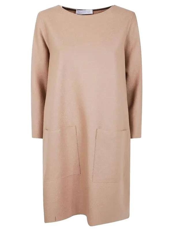 Harris Wharf London Geometric Light Pressed Wool Dress With Pockets - Beige